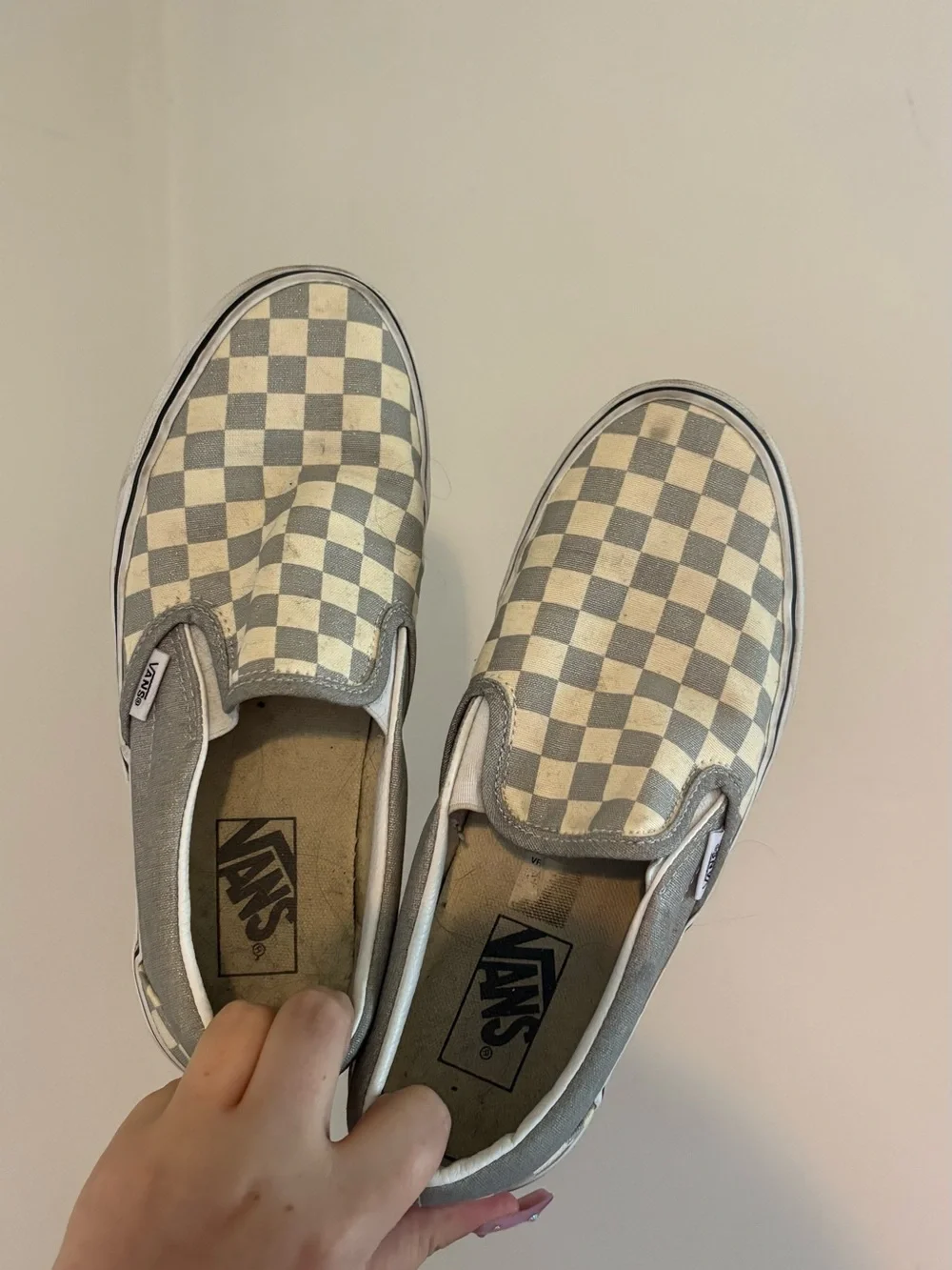Vans | Shoes | Vans Slipon Checkerboard Sneakers In Gray And White ...